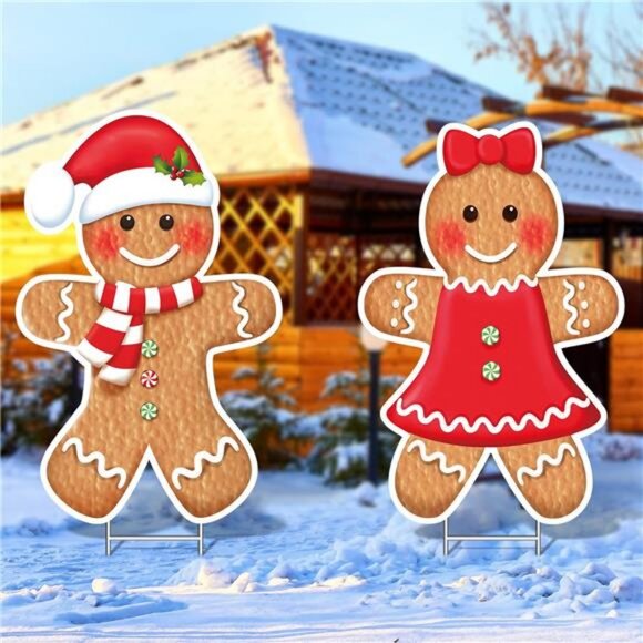 Holiday | Christmas Gingerbread Boy And Girl Yard Sign Decor Large ...